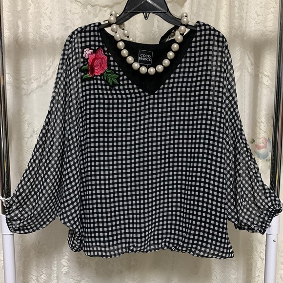 Coco Bianco | Tops | Coco Bianco Black White Checkered Blouse With Red ...